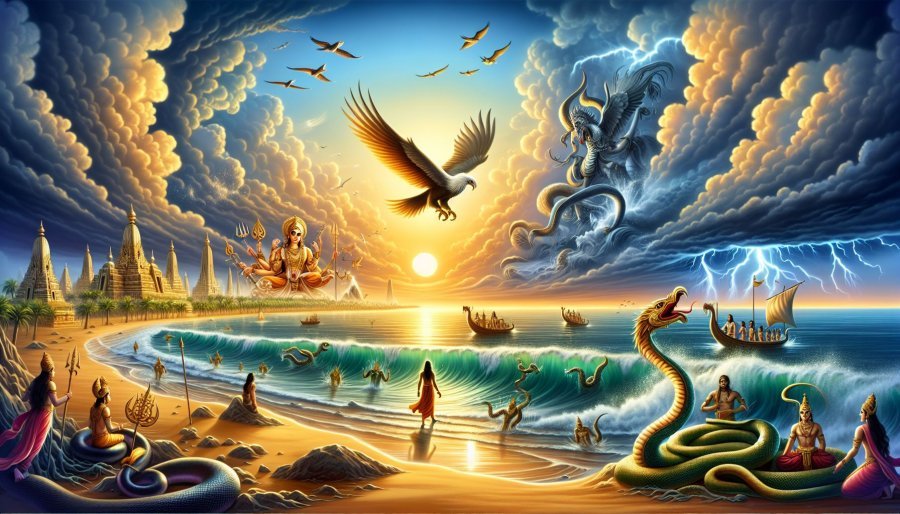 Garuda Saving Kadru from Scorching Sun: Astika Parva [Section XXV]