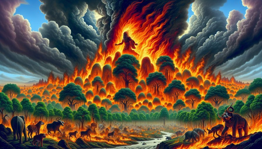 Agni seeks Arjuna and Krishna's help to consume Khandava forest ...