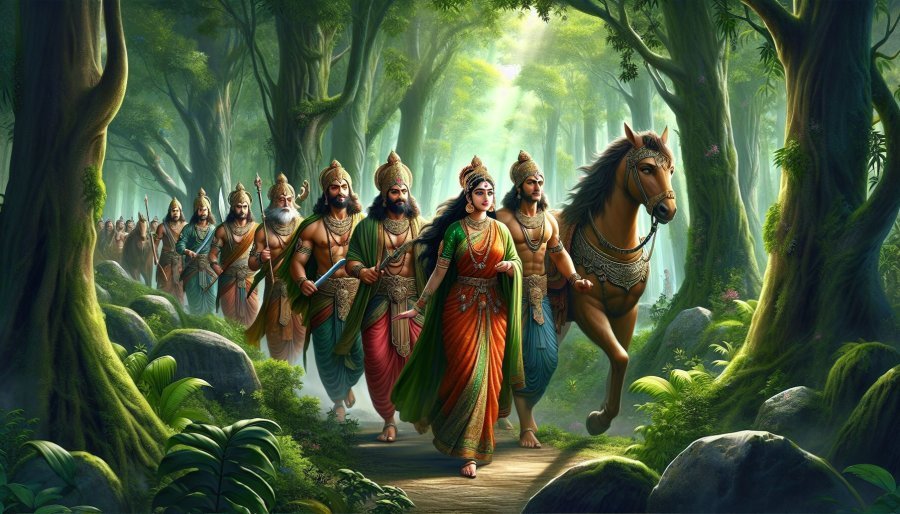 Draupadi seeks leave, Kunti bids farewell, Pandavas in exile [Section ...