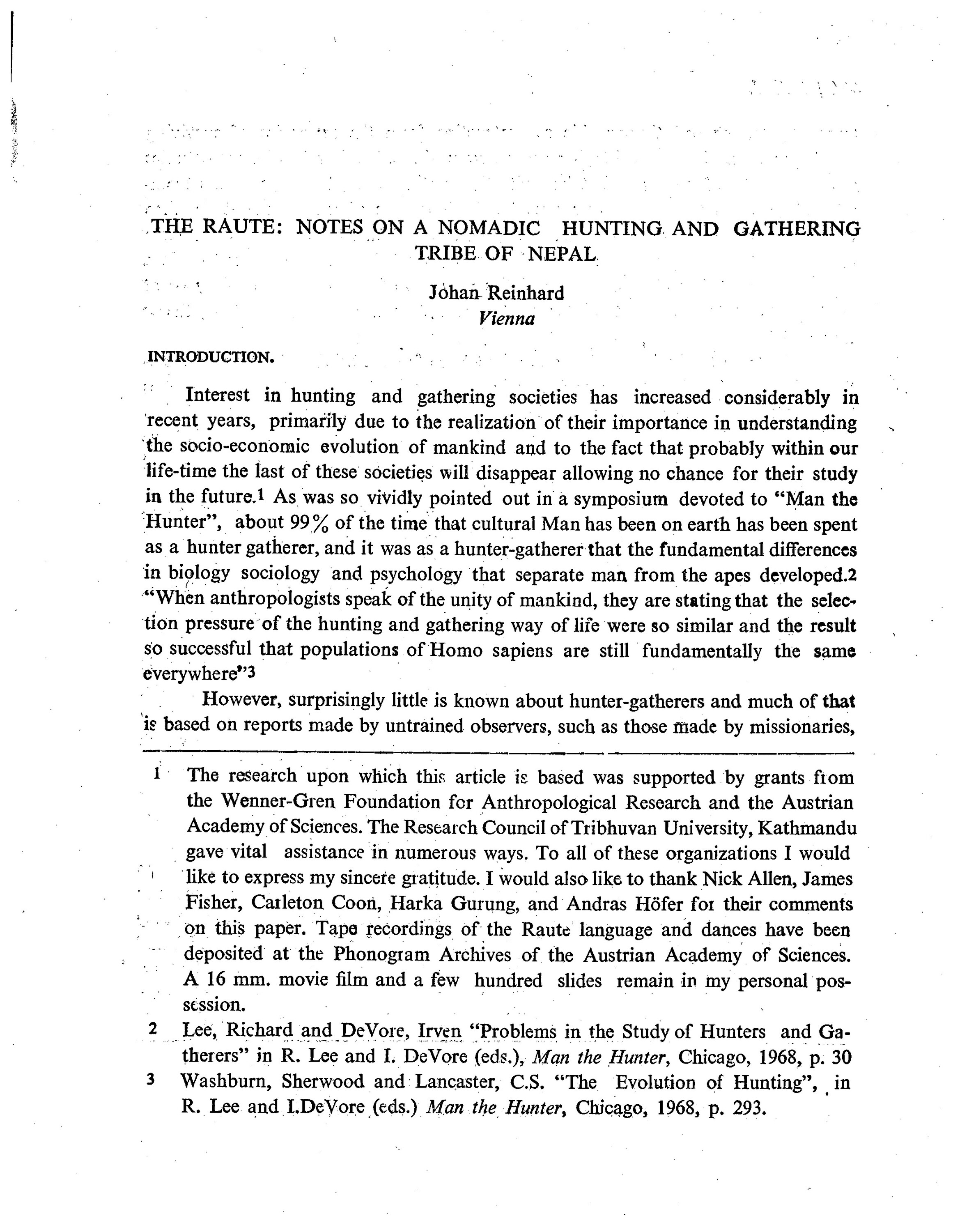 The Raute: Notes on a Nomadic Hunting and Gathering Tribe of Nepal [page 1]