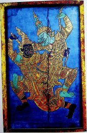 Thotsakan defeating Kuperan [Ramakien Paintings in Wat Suthat]