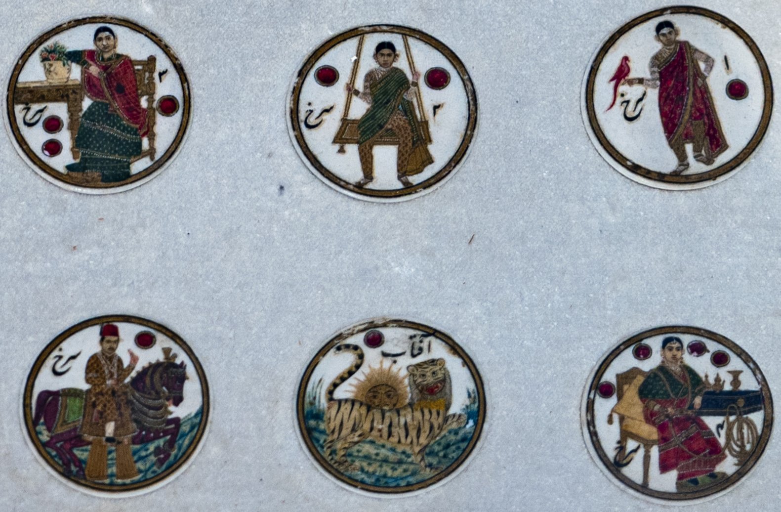 Taj and Surkh suit of Ganjifa [New Delhi Museum—Decorative Arts]