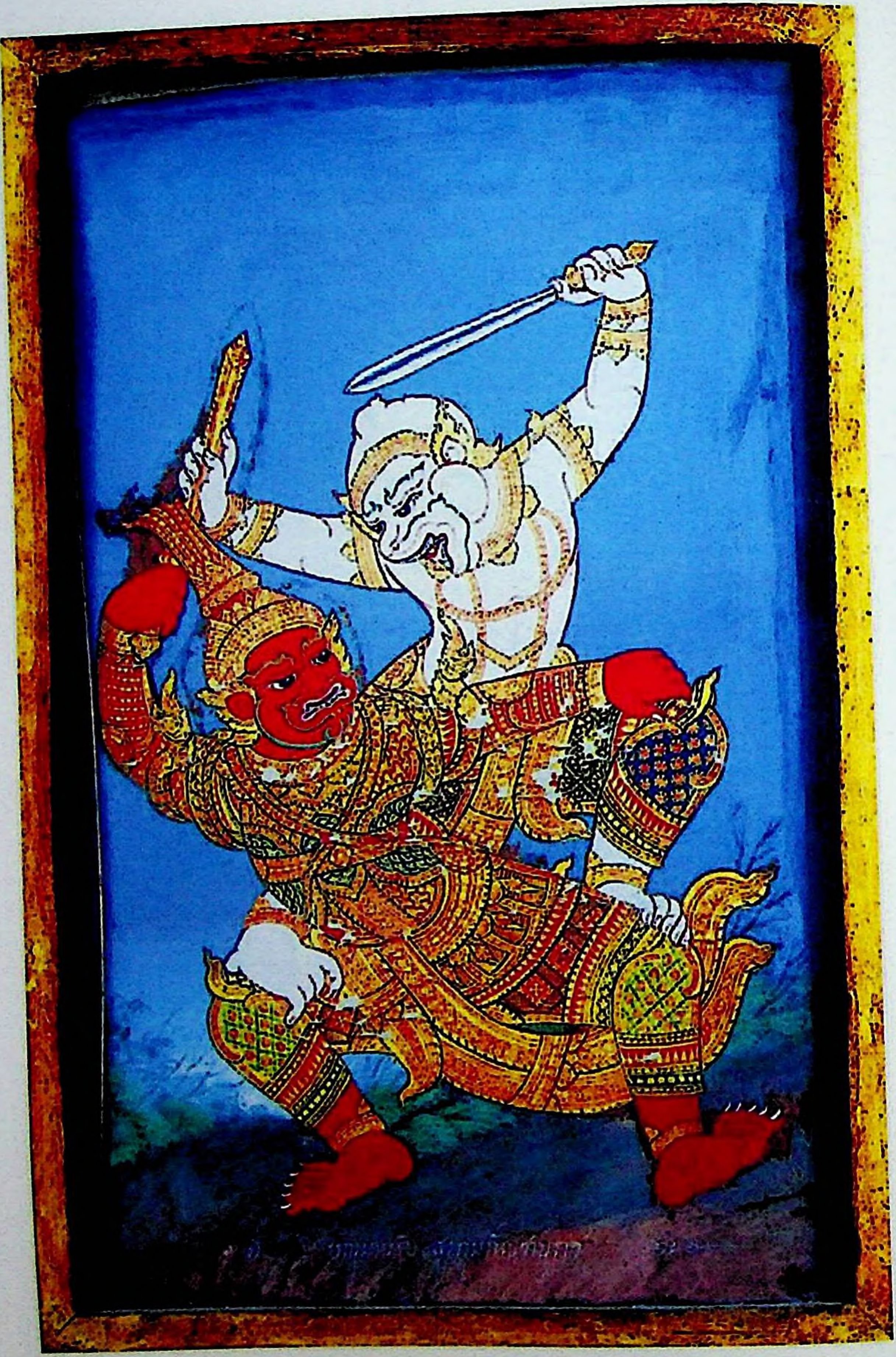 Hanuman fighting [Ramakien Paintings in Wat Suthat]