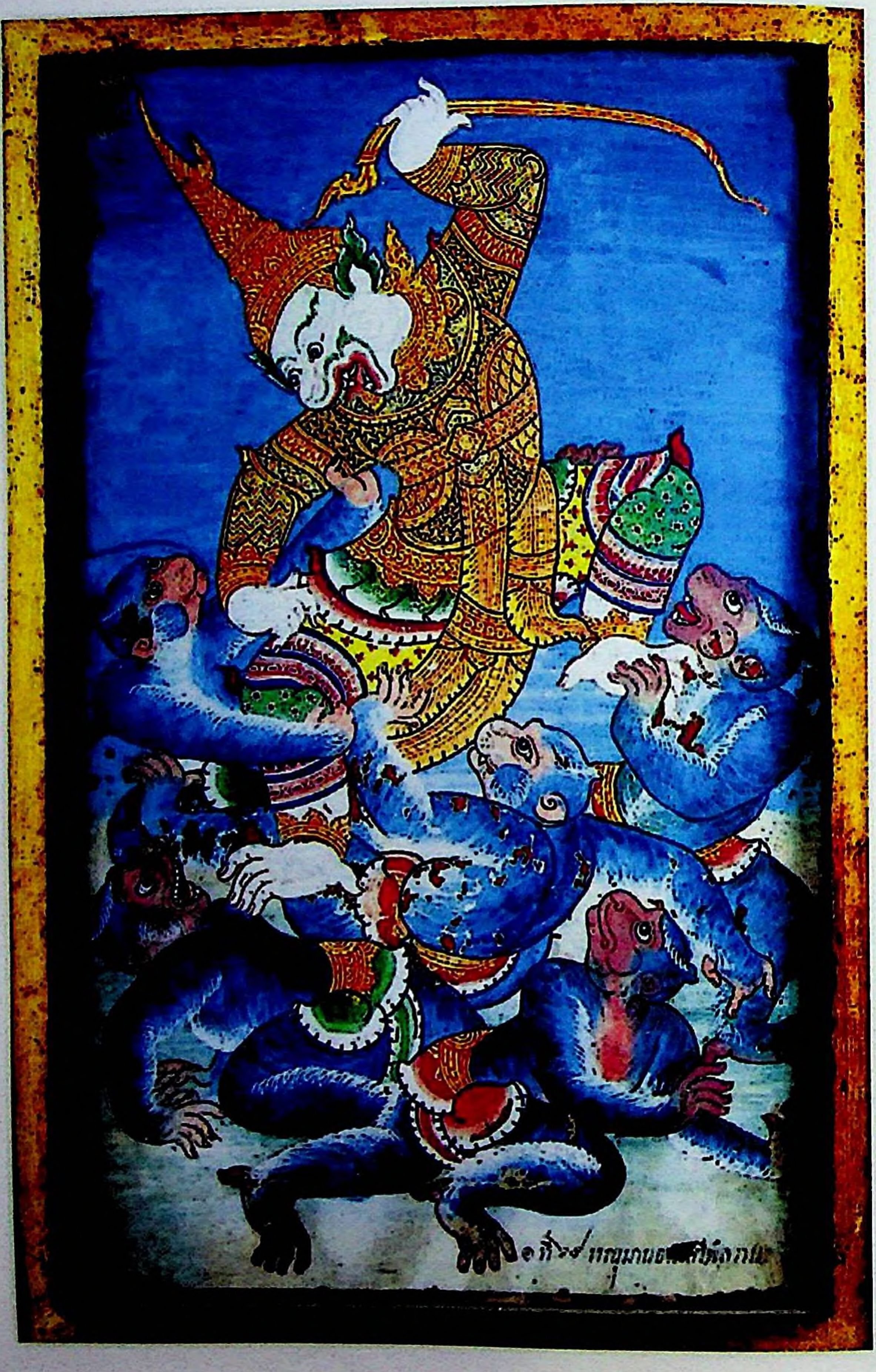 Hanuman hitting monkey [Ramakien Paintings in Wat Suthat]