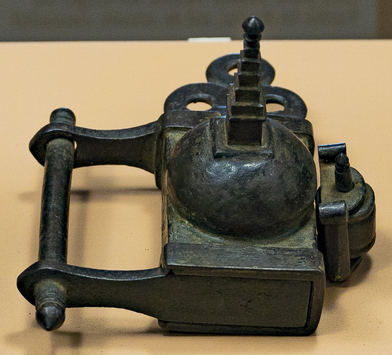 Miniature Lock with Chorten and Prayer Wheel [Patan Museum (Nepal)]