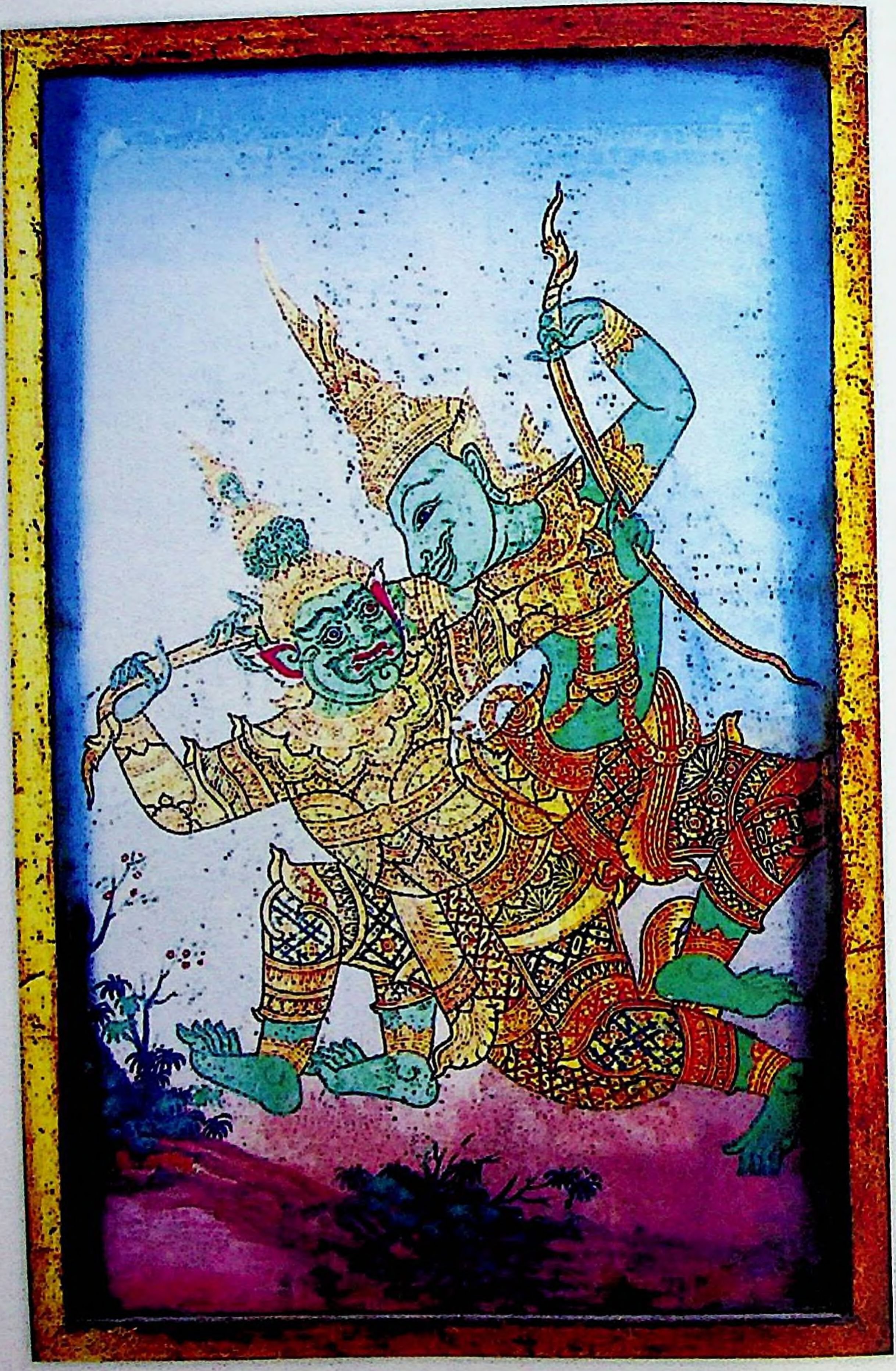 Phra Ram fighting [Ramakien Paintings in Wat Suthat]