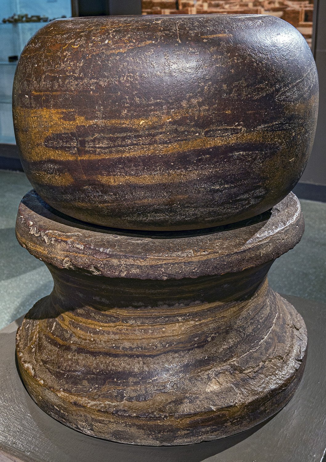 Polished Pillar Base Stone [New Delhi Museum—Harappan Civilisation]