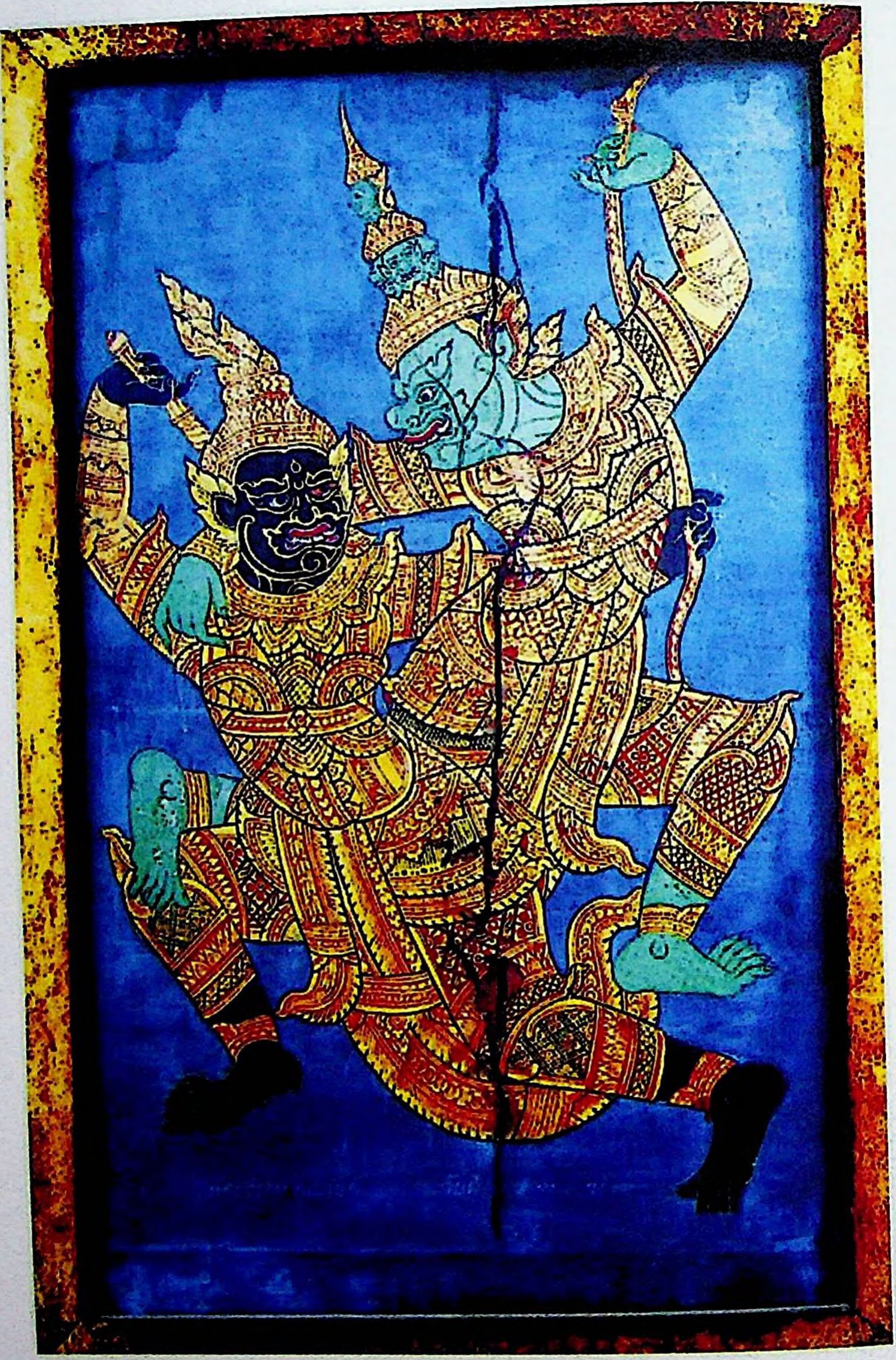 Thotsakan defeating Kuperan [Ramakien Paintings in Wat Suthat]