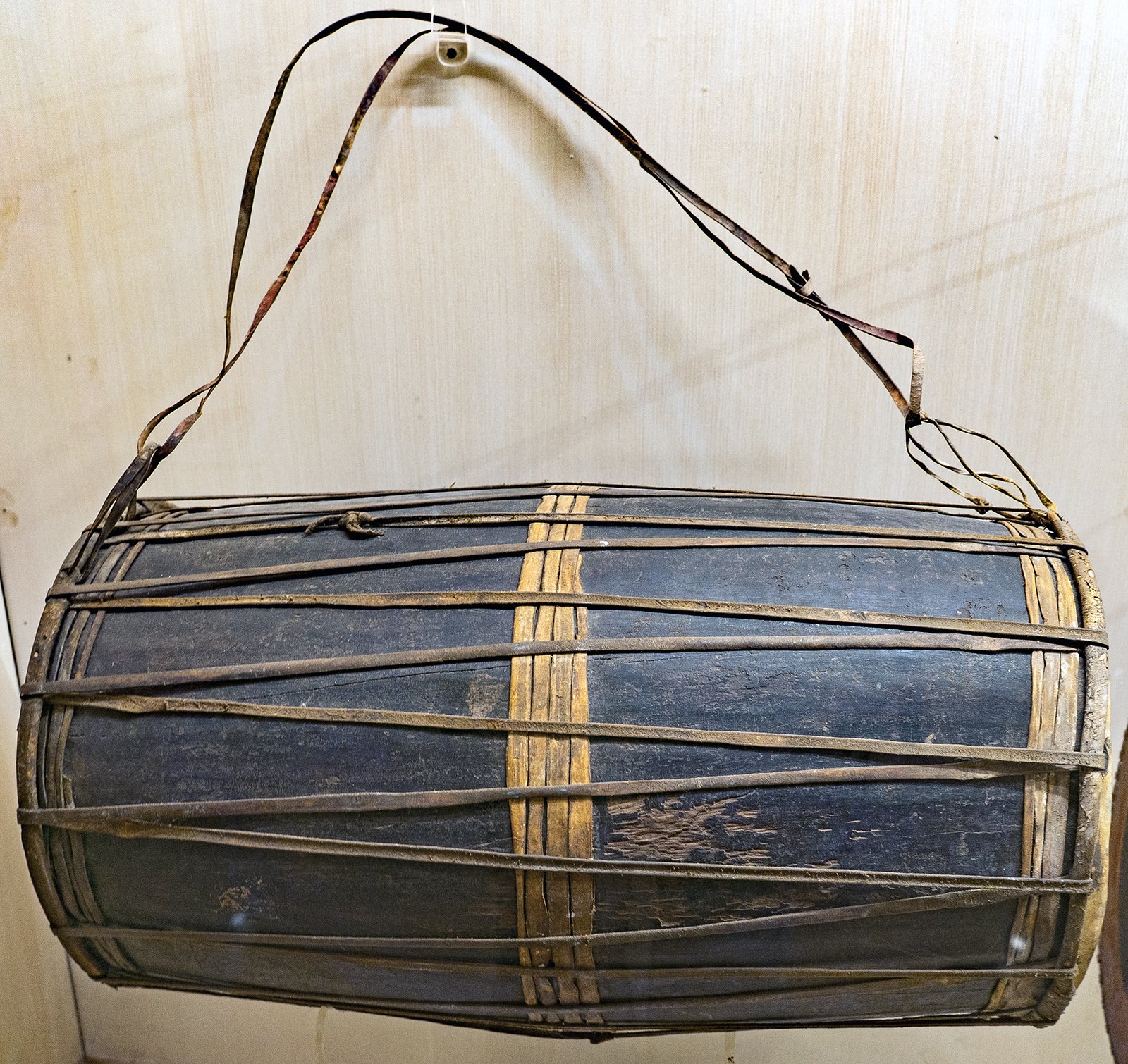 Traditional Dhola Baja Drum; [Odisha State Museum—Musical instruments]