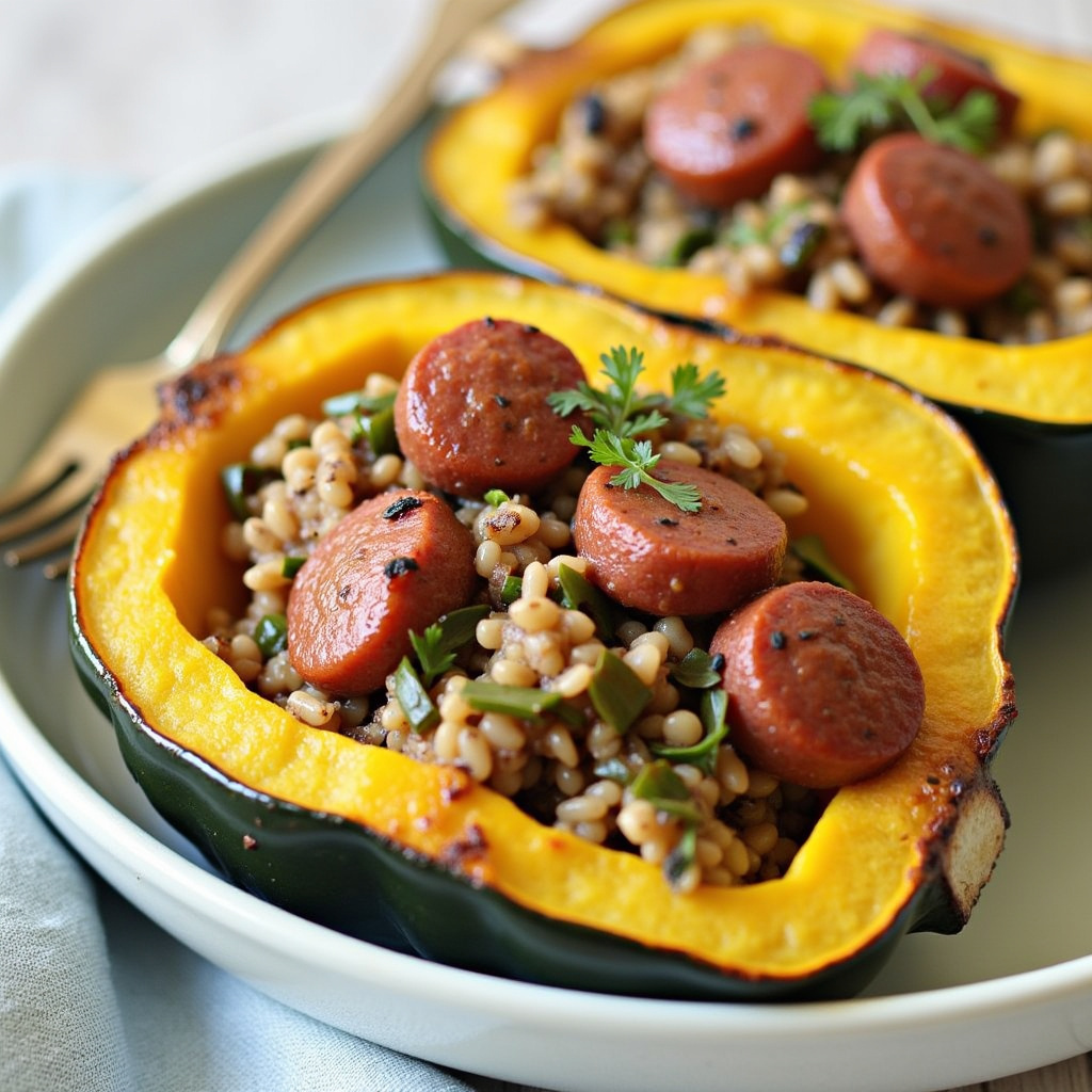 Acorn Squash with Wild Rice Pilaf and Polska Kielbasa (recipe and tips)