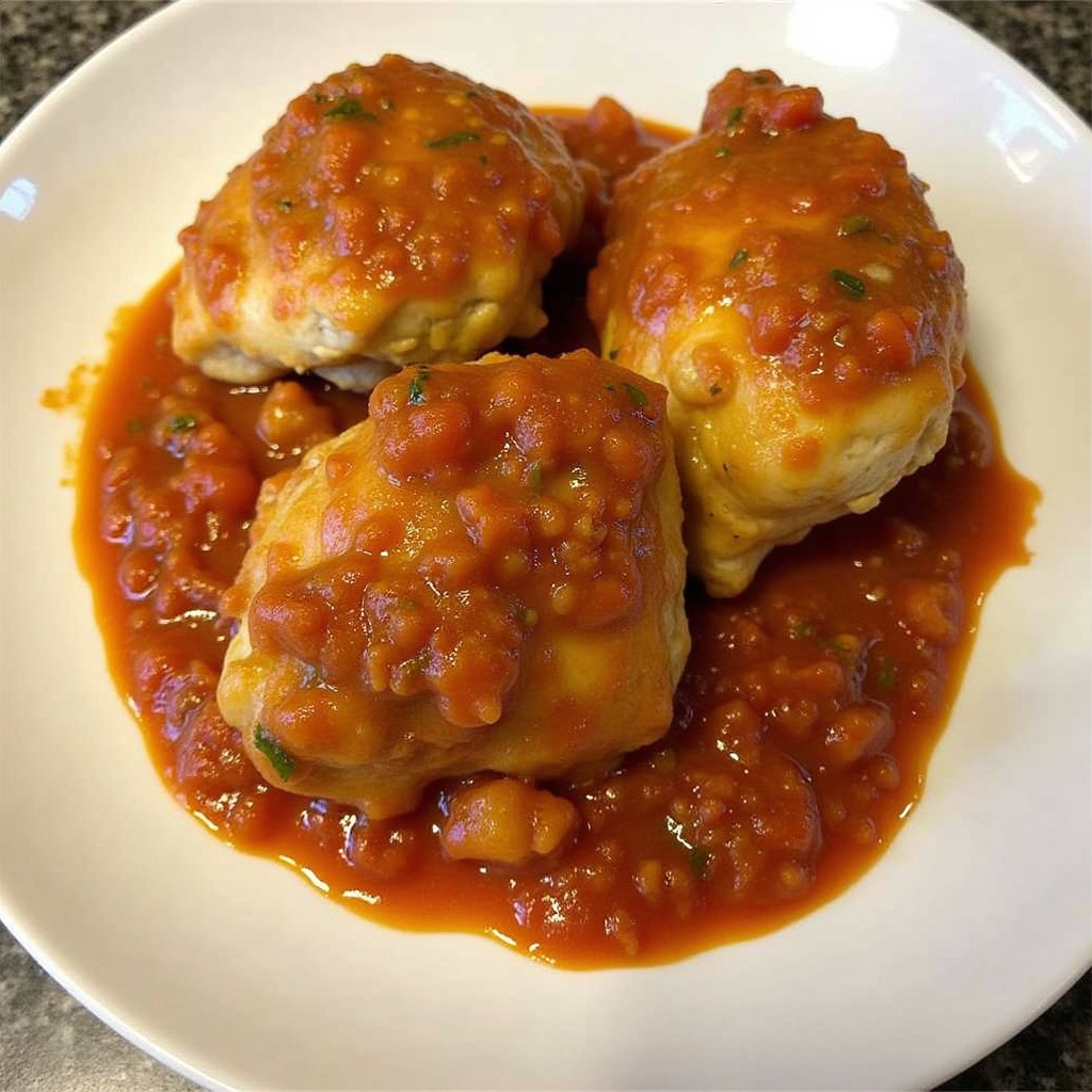 Hähnchenkeulen mit grober Tomatensauce (Rezept und Tipps)