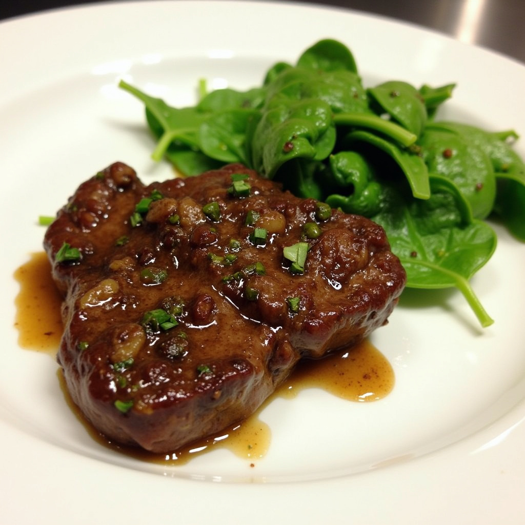 Boeuf Sauté à la Poêle avec Vinaigrette à l'Échalote et Jeunes Pousses ...