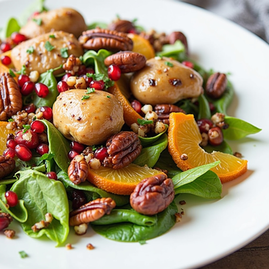 Pomegranate Glazed Quail Salad with Orange Vinaigrette and Spicy Pecans ...