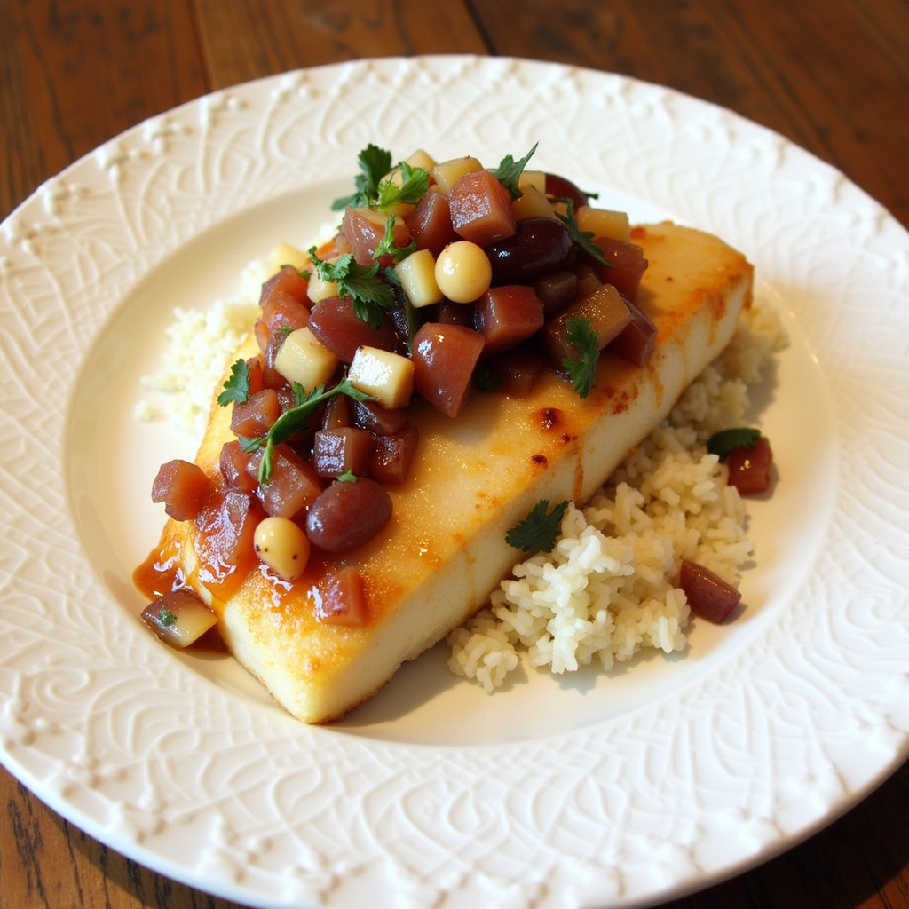 Poisson de Cabillaud Rôti avec Salsa de Prunes au Gingembre et au Soja ...