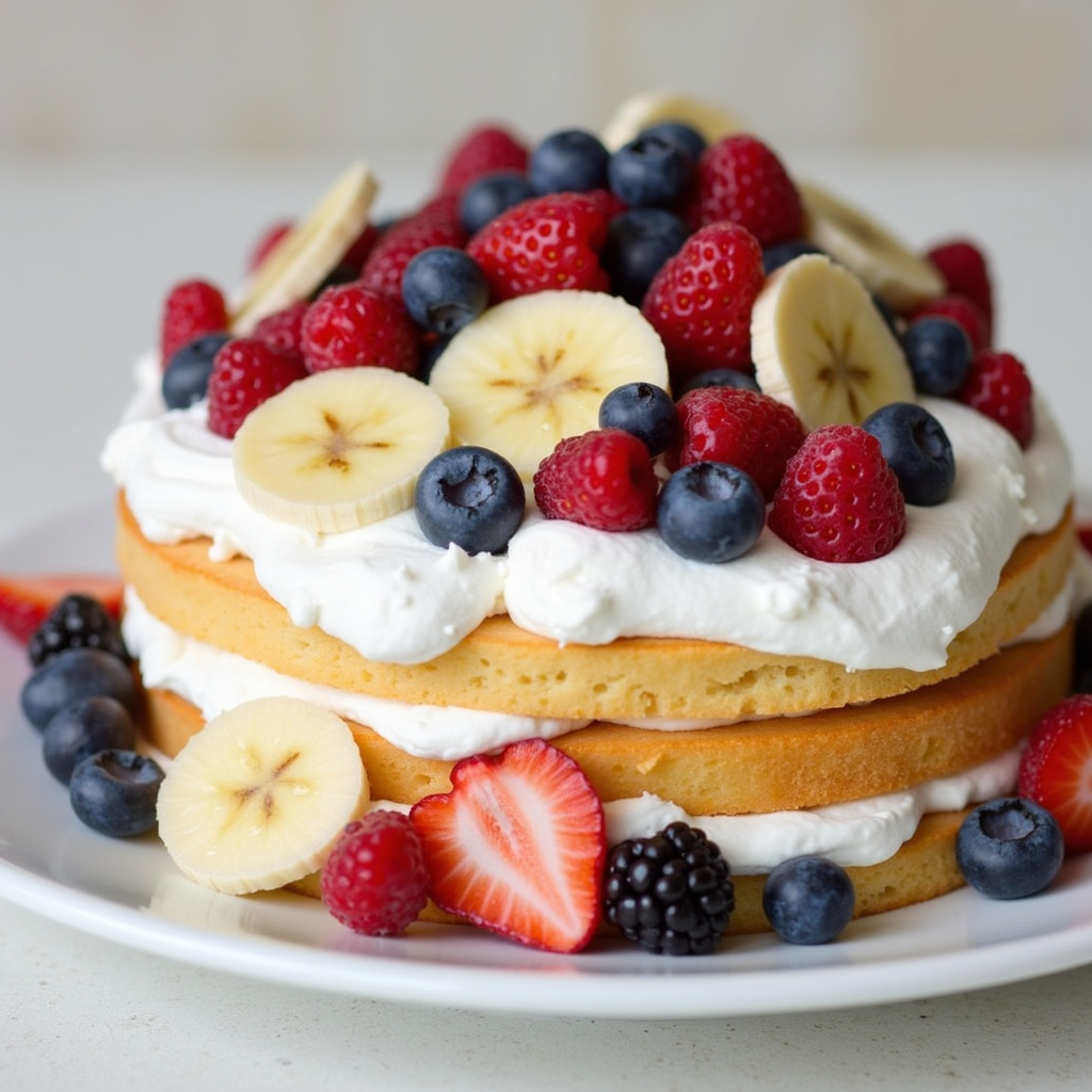 Sponscake met Bananenroom en Verse Bessen (recept en tips)