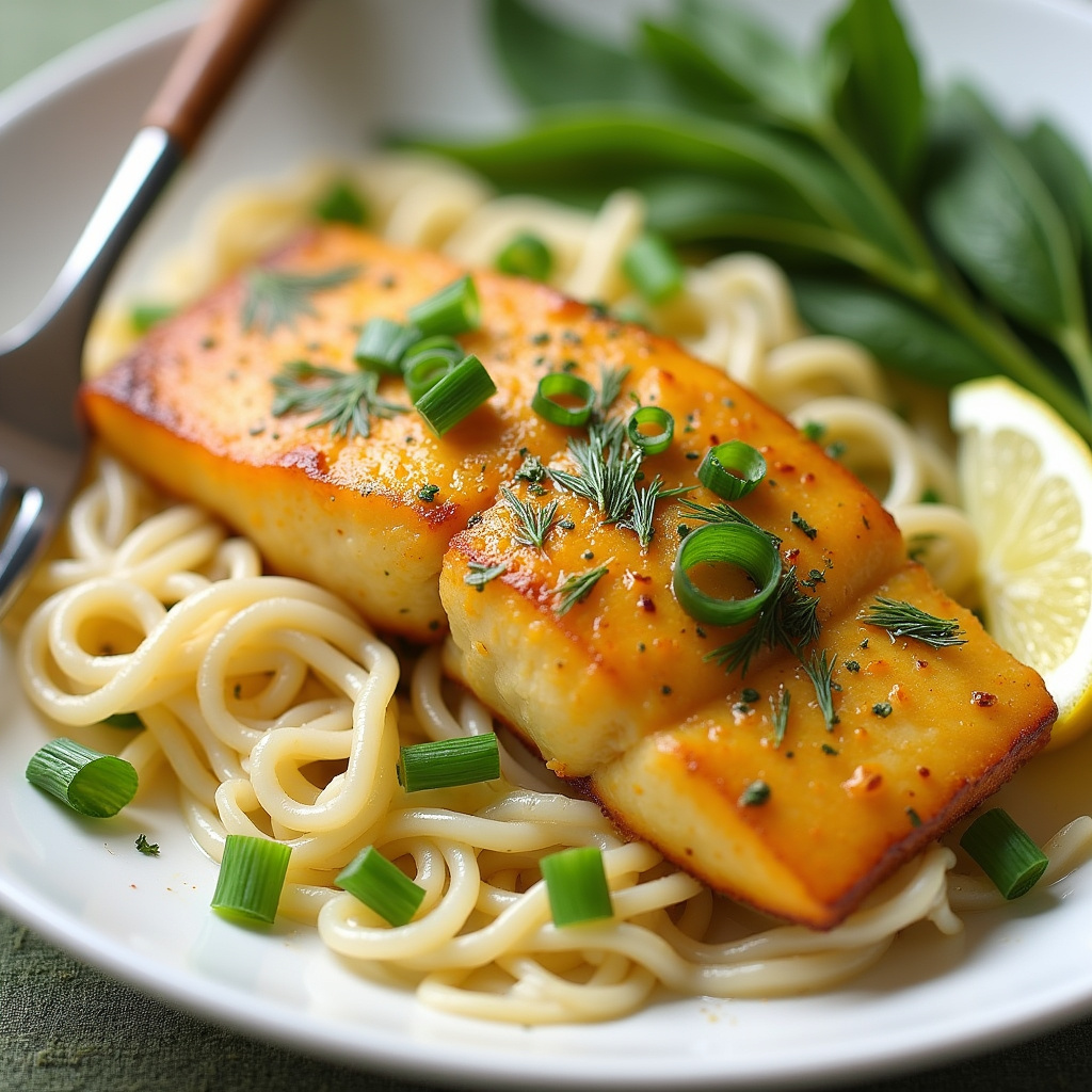 Turmeric Catfish with Rice Noodles, Scallion, and Dill (recipe and tips)